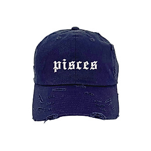 DSY Lifestyle Pisces Lowercase Vintage Distressed Baseball Cap - Unisex Embroidered Distressed Baseball Hat (OLIVE)
