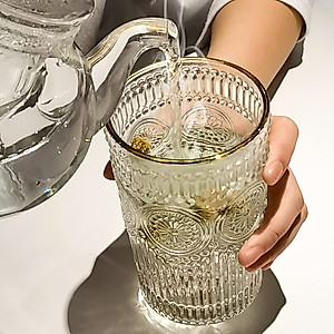 TOSSOW Vintage Sunflower Glass Cups, Glassware Drinking Set of 2, Coffee Wine Clear Mug(15.5 oz)