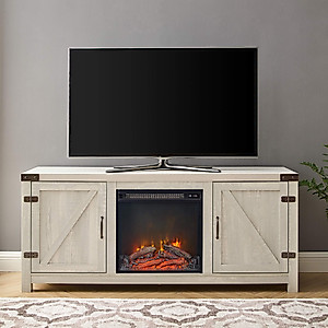Walker Edison Georgetown Modern Farmhouse Double Barn Door Fireplace TV Stand for TVs up to 65 Inches, 58 Inch, Stone Grey