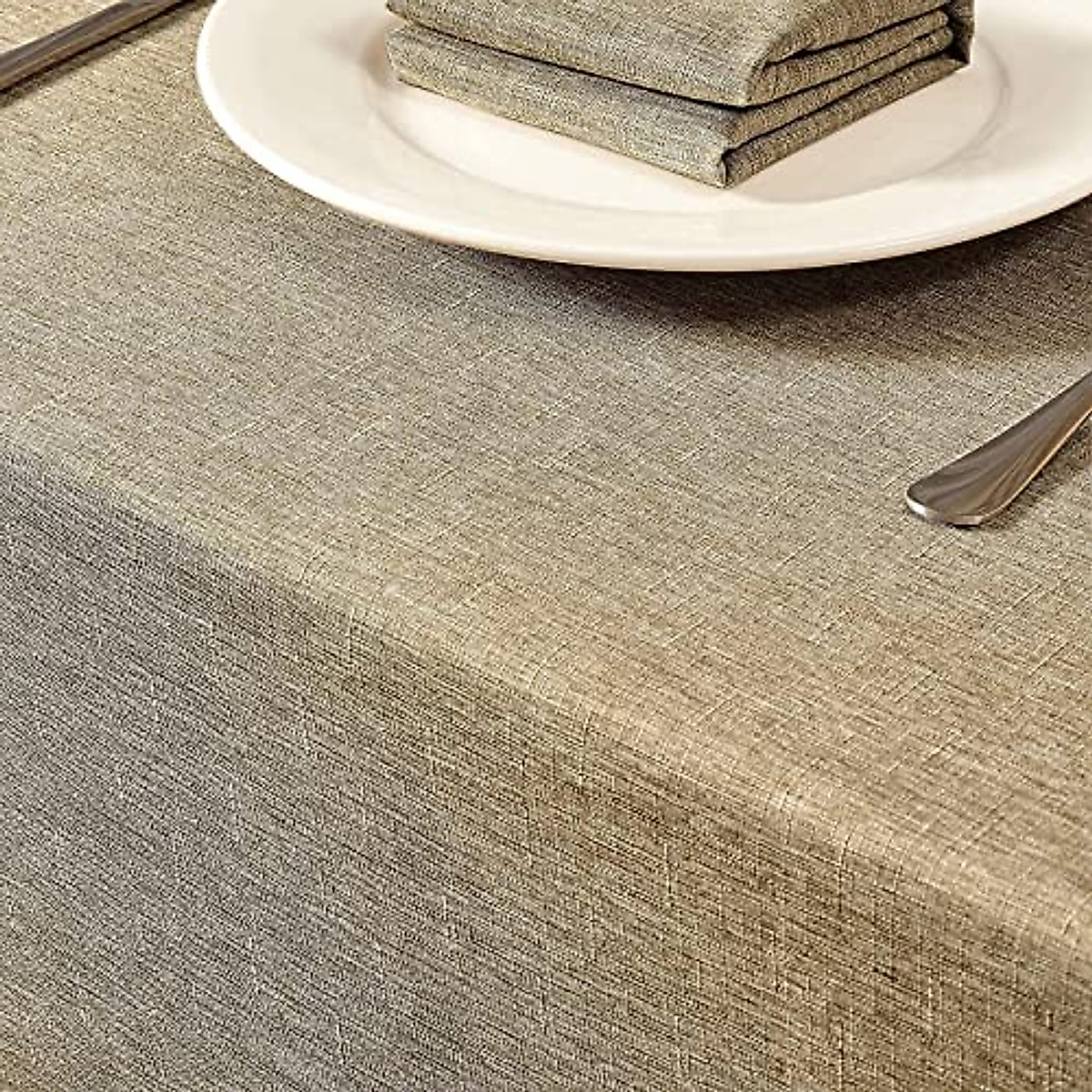 Mebakuk Rectangle Tablecloth and Cloth Napkins Set of 12, Anti-Shrink Soft and Wrinkle Resistant Decorative Fabric for Wedding Party Restaurant Dinner Parties (52 x 70 Inch - Mocha)