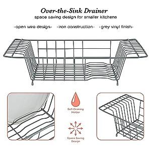 Kitchen Details Sink Dish Drainer Drying Rack | Dimensions: 19. 92" x 7. 99" x 5. 12" | Space Saving | Kitchen | Fits Over Standard Sink | Grey