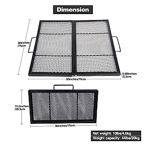 Lineslife Square Fire Pit Cooking Grill Grates, Folding Outdoor Campfire BBQ Grill Rack with Handles, Portable Outside Camping Gear Cookware and Accessory, 30 Inch