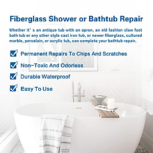 Fiberglass Tub Repair Kit (Color Match), 3.7oz Fiberglass Shower, Porcelain Sink and Acrylic Bathtub Repair Kit, Quick to Fix Cracks, Chips, Dents, Holes on Bath Tub & Toilet, Almond/Biscuit/Bone