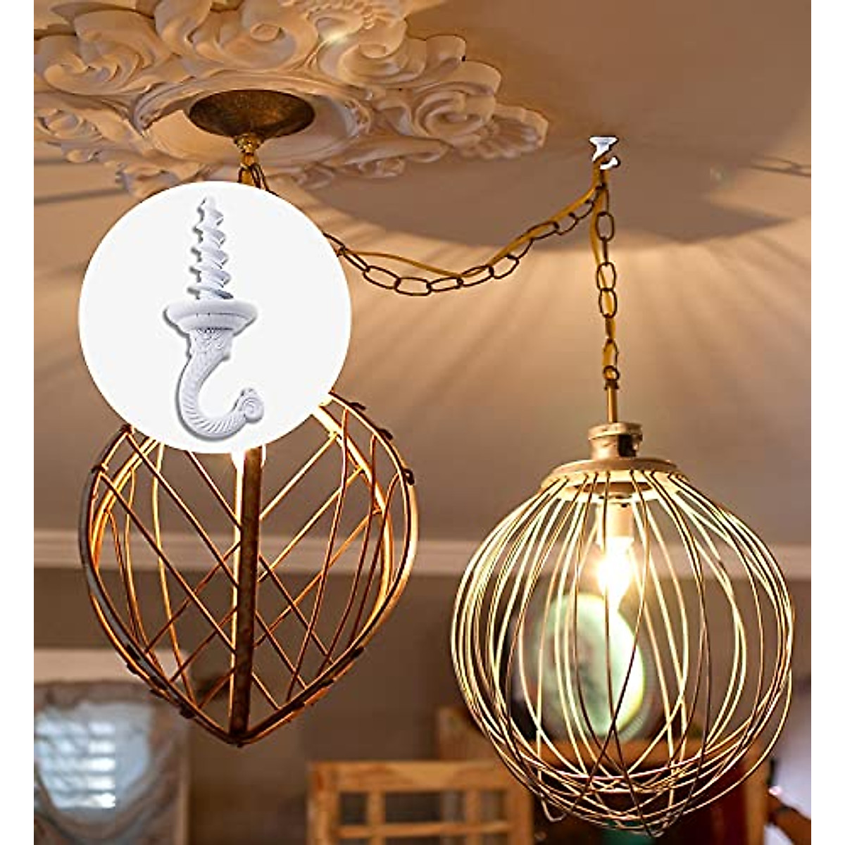 Rierdge 4 Pcs White Swag Ceiling Hooks Heavy Duty, 3 Inch Swag Hanging Ceiling Hooks Indoor Outdoor for Chandelier Plants Etc (White)