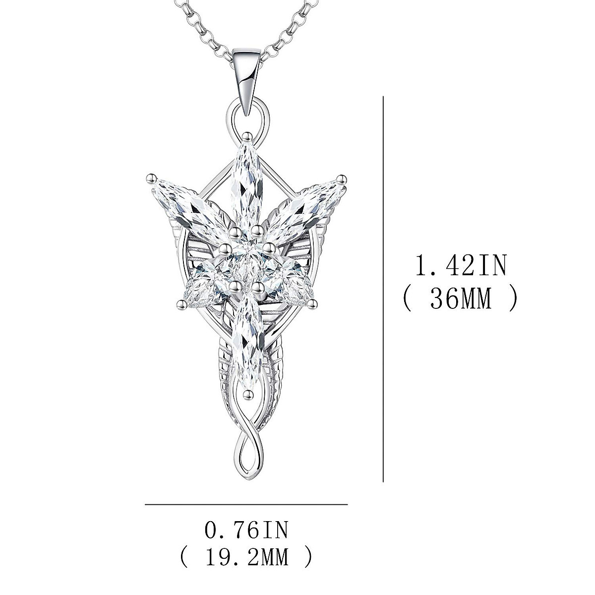 JO WISDOM Arwen Evenstar Necklace,925 Sterling Silver Lord of The Ring Hobbit Pendant Necklace with 5A Cubic Zirconia,Elvish Jewelry for Women