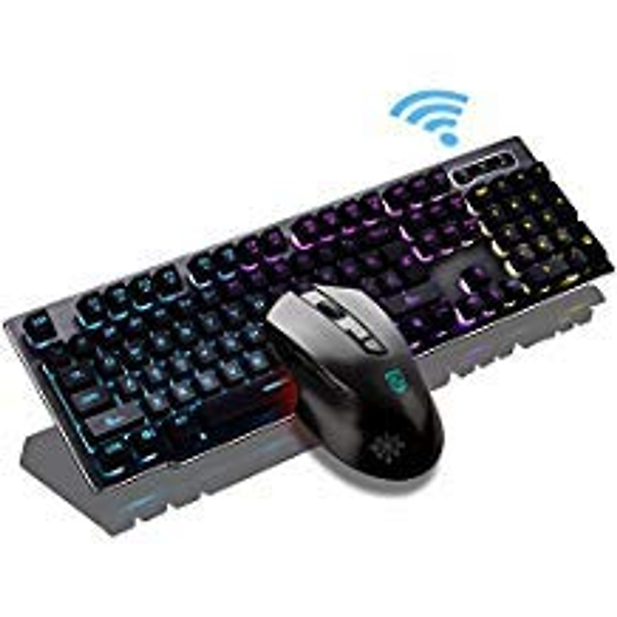 Rechargeable Keyboard and Mouse Wireless Combo,USB Fast-Charging 104 Keys Full-Size PC Laptop Mechanical Feel Backlit Gaming Keyboard Support Adjustable Breathing Lamp &Glowing Mouse with Smart Switch