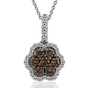 LE VIAN 5/8 Carat White and Chocolate Diamond Flower Pendant Necklace for Women in 14k White Gold (G-H/Fancy Brown, VS2-SI2, cttw) on 18 Inch Chain with Lobster Claw Clasp