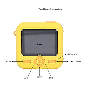 Kids Camera, 32GB Memory Card Kid Camera Digital Cute Cartoon Yellow Tiger 600mAh Battery Multi Function 20 Million PX for Outdoor for Christmas for Home