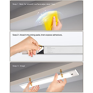 JACKYLED 2 Pack 16in Under Cabinet Lights for Kitchen, Under Cabinet Task Lighting Updated Wave Sensor Indoor, 65 LED Rechargeable 3000mAh Battery Under Counter Lights in Kitchen, Closet, Bedroom