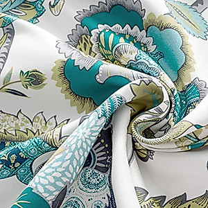 DriftAway Layla Classic America Style Floral Leaves Room Darkening Window Curtain Valance Rod Pocket 52 Inch by 18 Inch Plus 2 Inch Header Ivory Teal Gray 2 Pack