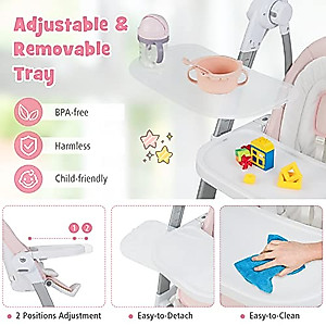 BABY JOY Baby Swings for Infants, 3 in 1 Foldable High Chair w/ 8 Adjustable Height, 5-Position Backrest, 3 Timer Settings, 12 Melodies and 5 Natural Sounds, Booster Seat for Dining Table (Pink)