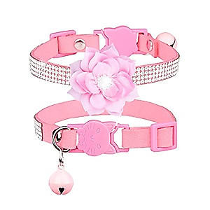 Matching Collar and Bracelet Male Dog 2 Adjustable Sizes Personalized Rhinestone Flower Tie Cotton Girls Cat Collar with Metal Buckle Puppy Collars for Cat Pet Gift