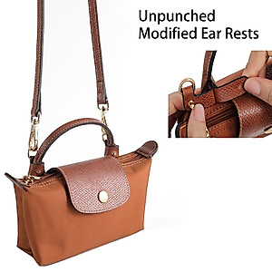 BEUDW Purse Strap Leather Purse Crossbody Adjustable Shoulder Strap for Suitable for Long Champ Handbags (Brown+Gold Hardware)
