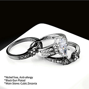 Double Fair 2 Color Women Fahion Jewelry Marquise Cut Cubic Zirconia Wide Band Rings (Size:5-10) (White And Black Mix, 5)