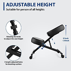 Kneeling Chair Ergonomic for Office, Adjustable Stool for Home and Office - Improve Your Posture with an Angled Seat - Thick Comfortable Moulded Foam Cushions - Brake and Smooth Gliding Casters