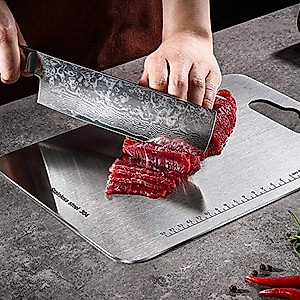 DELILONG This stainless steel cutting board is perfect for cutting cheese, chopping vegetables, and slicing pizza. It's also great for camping trips.