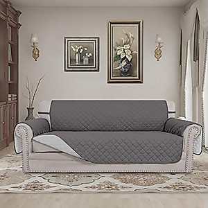 Easy-Going Reversible Oversized Couch Cover for 3 Cushion Couch Sofa Cover for Dogs Water Resistant Furniture Protector Cover with Foam Sticks for Pet (Oversized Sofa, Gray/Light Gray)