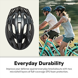 Schwinn Intercept Bike Helmet For Adult Men Women Ages 14 and Up, Can Fit Head Circumference 58-62 cm, With 10 Vents, Snap On/Off Visor, Adult Black