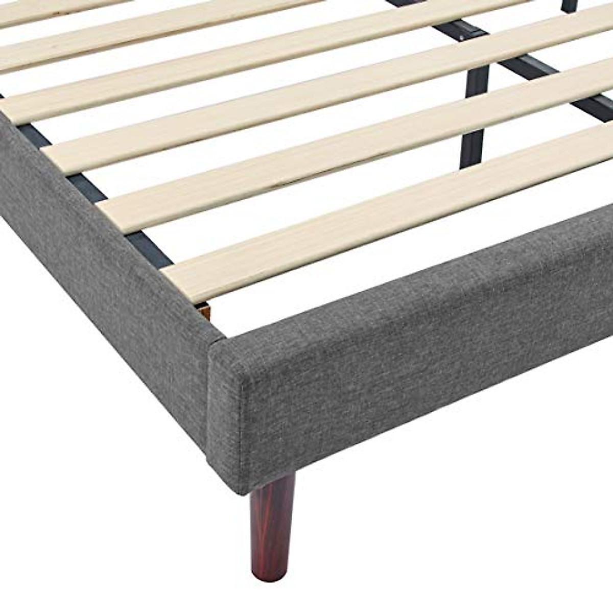 Amazon Basics Upholstered Platform Bed with Button-Tufted Headboard, Wood Slat Support, Easy Assembly - Full, Dark Gray