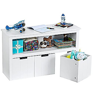 ZENODDLY Kids Toy Storage Organizer for Kids Room Organizers and Storage - 3 Drawers with Hidden Wheels, Multifunctional Wooden Kids' Bookcases, Cabinets & Shelves for Playroom Storage, White