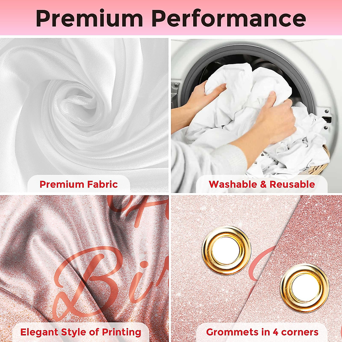 Rimbol Rose Gold Happy Birthday Banner Background Party Decoration Supplies, 4.5x6ft Photo Decoration Props, Suitable for Girls and Ladies