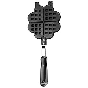 Heart Shape Cast Iron Waffle Maker, Non-stick Double Side Waffle Cake Mold Pot for Household Cafe Restaurant
