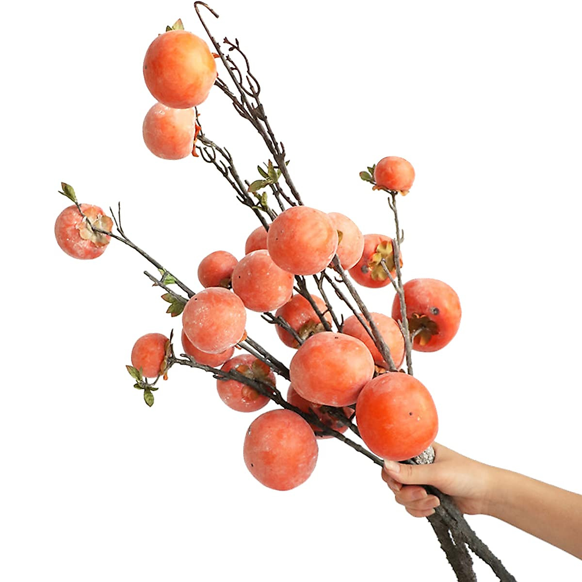 Junzixiao Artificial Persimmon Tree Branches Fake Fruit Home Wedding Decor Artificial Flowers Garden Hotel Office Home Farmhouse Decor One Branch per Pack (Orange, 35.43)