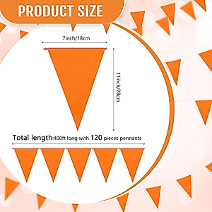 Preboun 400 ft Solid Pennant Banners Flags 240 Pcs String Hanging DIY Triangle Bunting Bulk Garland for Grand Opening Carnival Birthday Party Decoration Festival Celebration Outdoor (Orange)