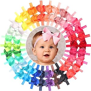 CÉLLOT Baby Girls Headbands Grosgrain Ribbon 4.5" Hair Bows Headband Big Bow Hair Bands for Toddler Pack of 30