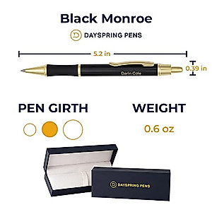 Dayspring Pens | Personalized Monroe Black Ballpoint Gift Pen and Premium Gift Case - Custom Engraved Fast with Your Name | Shipped in One Business Day