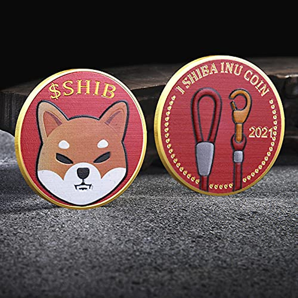 1oz Gold Shibcoin Commemorative Coin Gold Plated Shiba Inu Shib Coin 2021 Limited Edition Collectible Coin with Protective Case and Black Display Case (coin1 redgold+Black case)