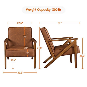 Yaheetech Accent Chair, Armchair with Strong Wood Frame, PU Leather Modern Retro Lounge Chair for Living Room/Lounge/Office/Reception Area, 2 Pieces, Light Brown