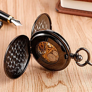 Brelsen Onyx Black Double Hunter Mechanical Pocket Watch