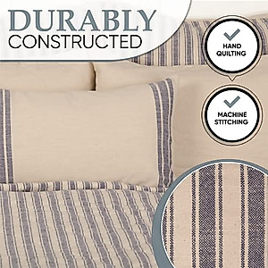 Piper Classics Market Place Blue Ticking Stripe Twin Quilt