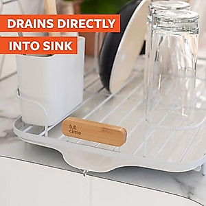 Full Circle Dish Jockey Dish Drying Rack – Space Saving Drying Rack for Kitchen Counter – Stainless Steel and Recycled Plastic Drainer with Holders for Plates, Cutlery, Pots and Pans