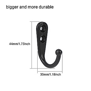 EBOOT 20 Pieces Wall Mounted Hook Robe Hooks Single Coat Hanger and 50 Pieces Screws (Black)