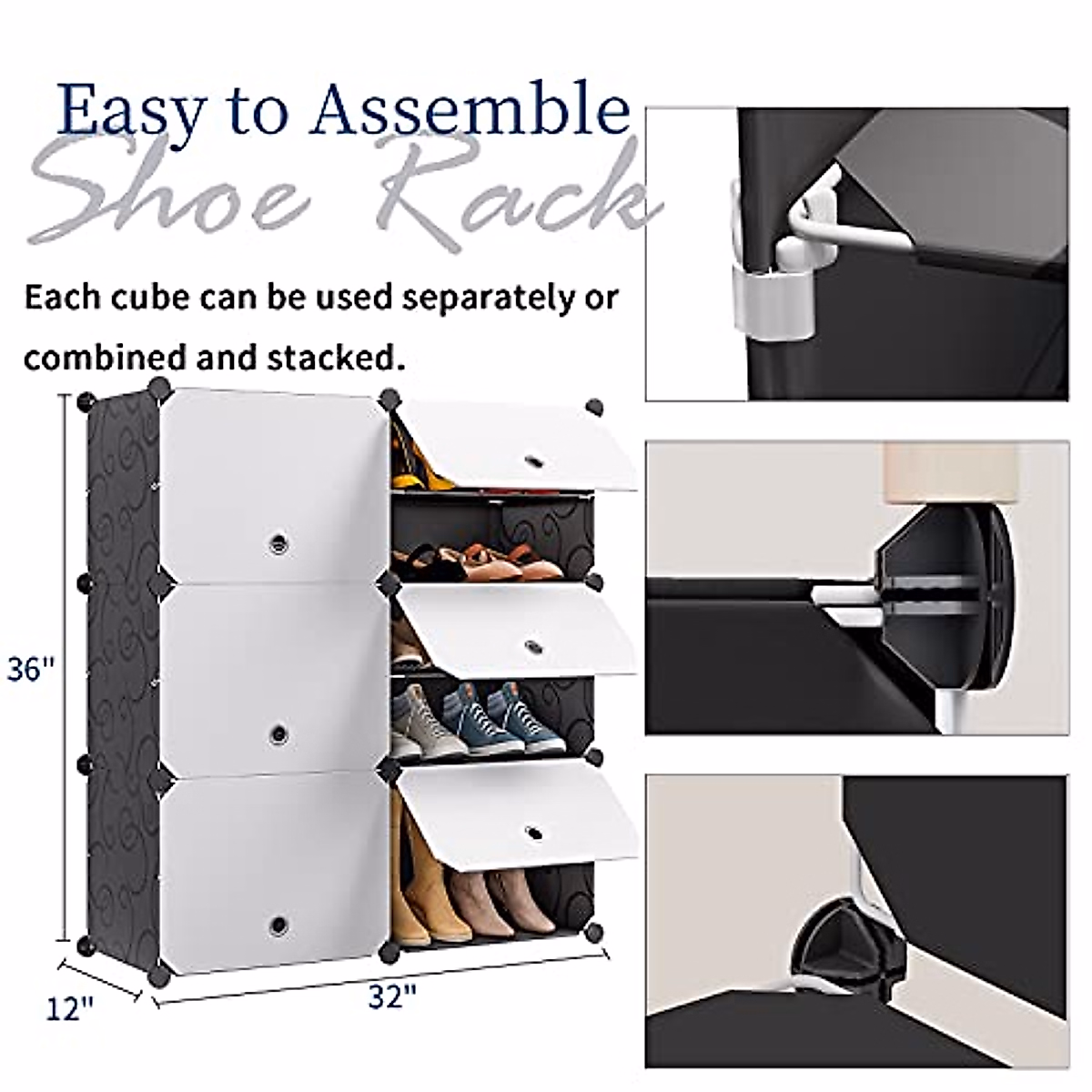 Aeitc Shoe Rack Organizer Shoe Organizer Shoe Storage Cabinet Narrow Standing Stackable Space Saver Shoe Rack (24 pairs, White)