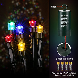 Flacchi Multi-Color Christmas Lights, 66 ft 200 LED Battery Operated String Lights Waterproof 8 Modes & Auto Timer Mini Lights for Xmas Decorations, Home, Party, Holiday Decor Outdoor Indoor