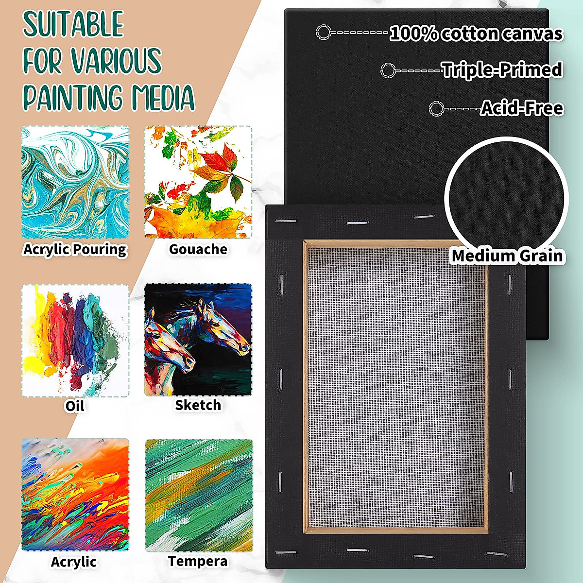 Thenshop 20 Pcs Black Canvas, Stretched Canvases for Painting, Blank Black Art Painting Supplies,8 oz Triple Primed 100% Cotton(8 x 10 Inch)