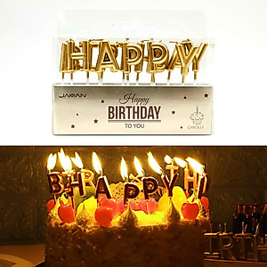 MOVINPE Gold Cake Topper Decoration with Golden Happy Birthday Candles Happy Birthday Banner Confetti Balloon Stars For Rose Gold Theme Party Decor Boy Girl Kid Men Women Birthday Party Baby Shower