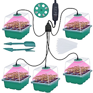 Giixer 5 Packs Seed Starter Kit with LED Grow Light - 60 Cells Seed Starting Tray, Humidity Dome for Seed Growing Germinating, Indoor Garden Seedling Starting, Cutting Clone & Plant Propagation Kit