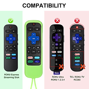 [2 Pack] Silicone Protective Case Compatible with Roku TV Remote, TCL Roku,Hisense Roku, Remote Cover Also for Roku Express+ and Roku Streaming Stick Remotes (Luminous Green + Blue)