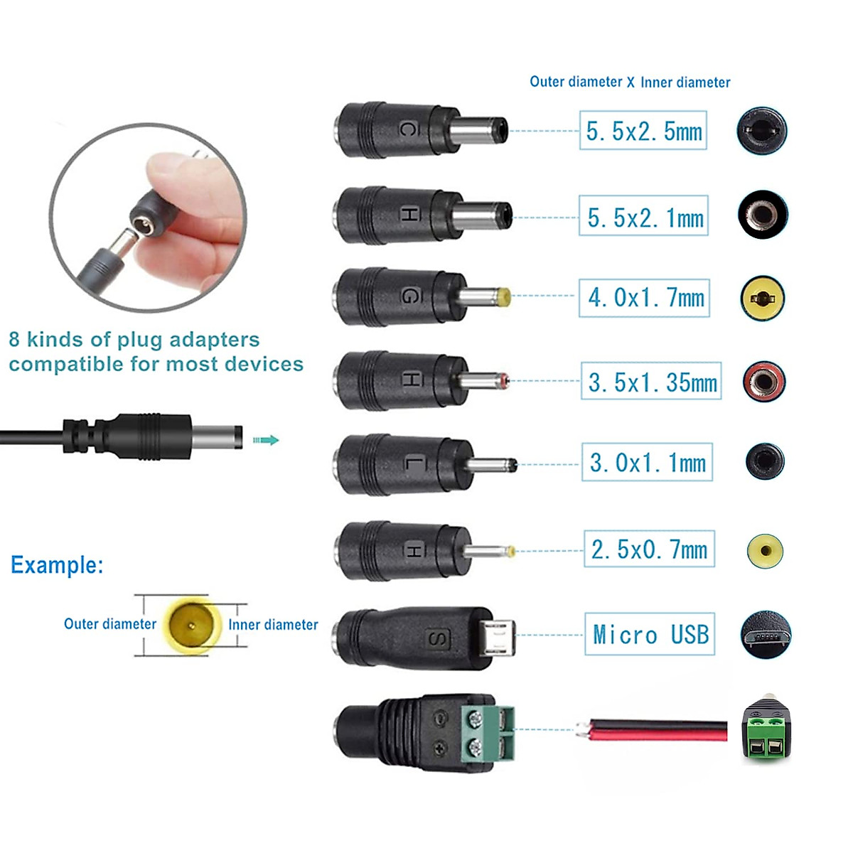 Universal AC Adapter 24V 1A Power Supply AC110V to DC24V Power Driver 5.5x2.1mm with 8 DC Plugs DC24V 100mA 500mA1000mA Charger Transformer 24V AC-DC Adapter