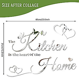 3D Acrylic Mirror Wall Decals Kitchen Butterfly Mirror Stickers Home Letters Decor Heart Quotes Wall Stickers Removable Wall Decals Motivational Wall Decoration for Kitchen Home Dorm (Silver)