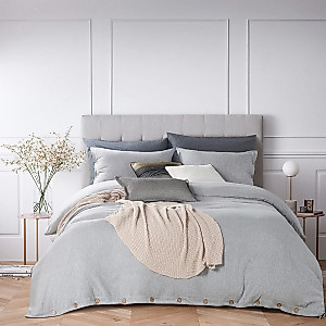 MUKKA Duvet Cover Set King Size Heather Grey Coconut Button Closure Linen Like Chambray Modern Style Elegant Soft King Duvet Cover Luxury& Breathable Covers (104 * 90 inches)