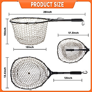 PLUSINNO Fly Fishing Net Fish Landing Net, Trout Bass Net Soft Rubber Mesh Catch and Release Net (16" x 13" Hoop Size)