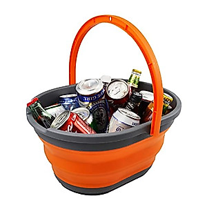 SAMMART 11L (2.9 Gallon) Collapsible Basket with Handle - Portable Outdoor Picnic Basket/Crater - Foldable Shopping Bag - Space Saving Storage Container (Sea Angel + Orange)