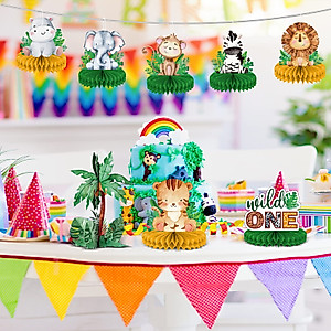 12 Pcs Wild One Birthday Decorations Honeycomb Centerpieces for Boy Girls Jungle Safari Theme 1st Birthday Table Centerpieces Party Supplies Safari Animal First Birthday Baby Shower Table Topper Decor