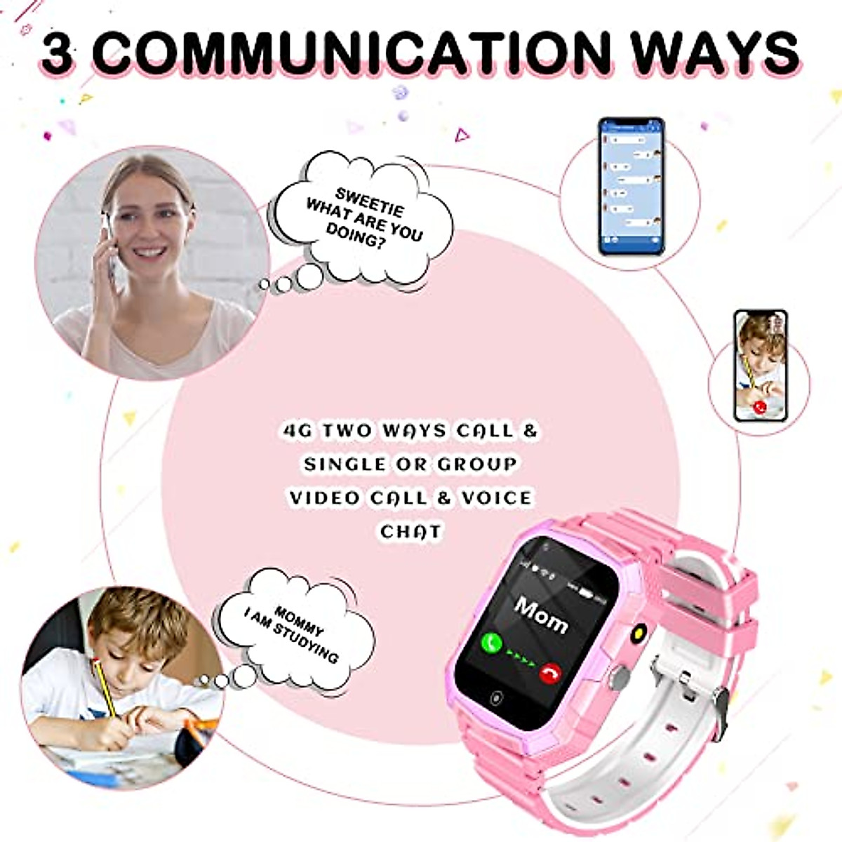 OKYUK Kids Smart Watches Boys Girls Ages 3-15 Kids GPS Tracker Waterproof 1.3 Touchscreen Watch with SIM Card SOS Two Way Call Voice Chat Christmas Birthday Gift for 3-15 Year Old Boys Girls