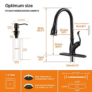 APPASO Oil Rubbed Bronze Kitchen Faucet, Solid Brass Kitchen Faucet with Soap Dispenser Bronze, High Arch Single Handle Kitchen Sink Faucet with Pull Down Sprayer, Optional Deck Plate